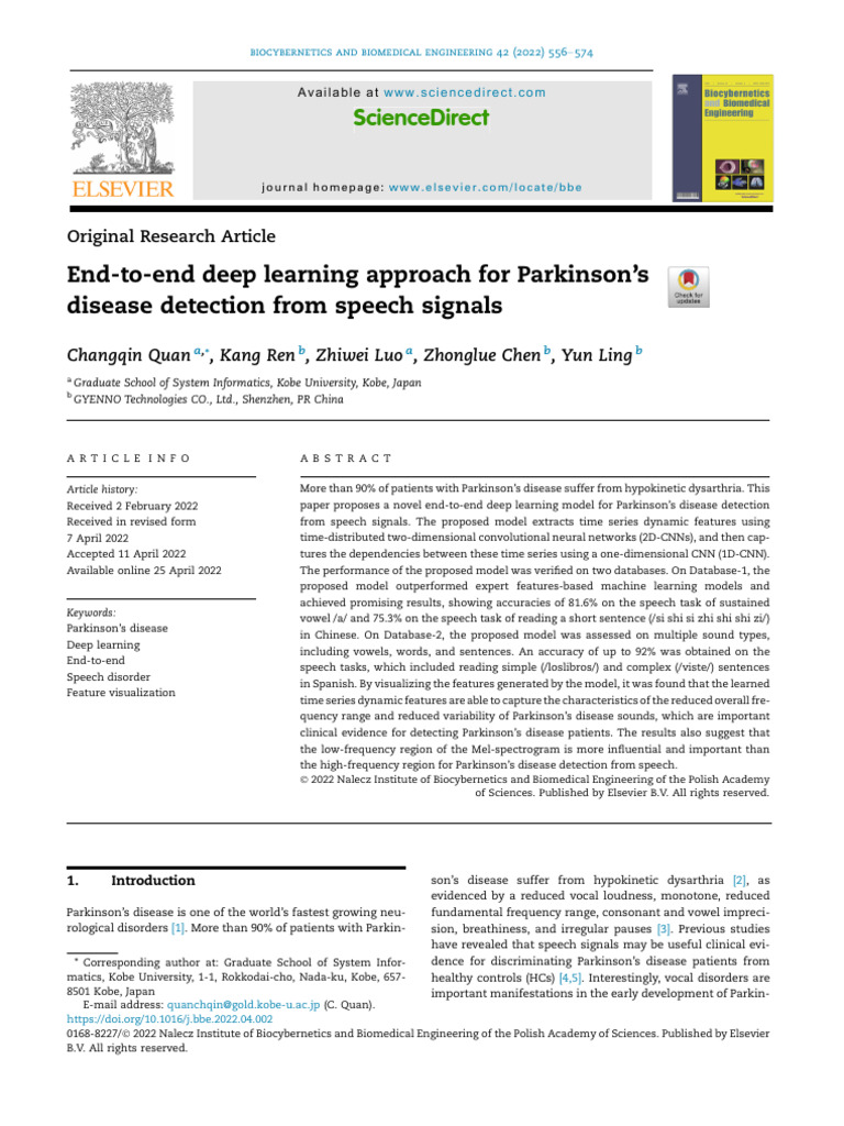 End to End Deep Learning Approach Parkinsons Speech | PDF | Deep Learning | Artificial Neural ...