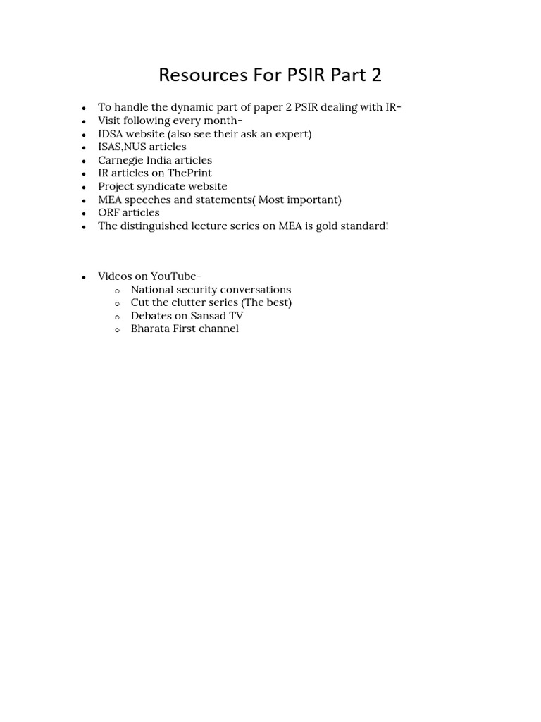 Resources For PSIR Part 2 | PDF