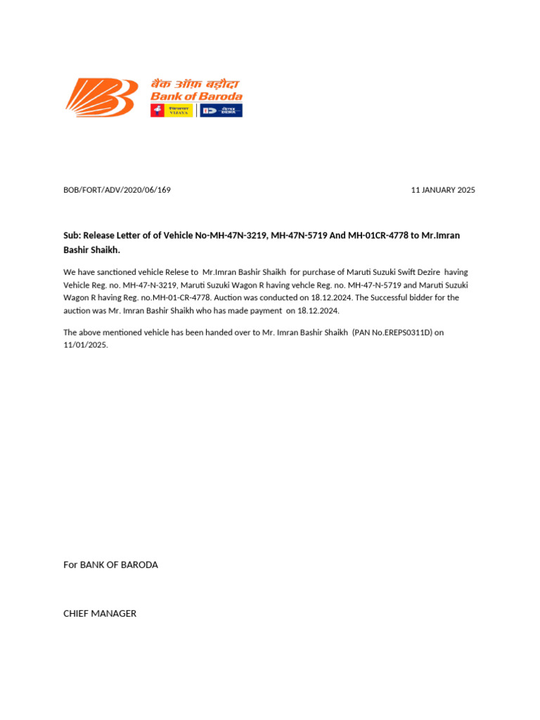 Vehicle Release Confirmation | PDF