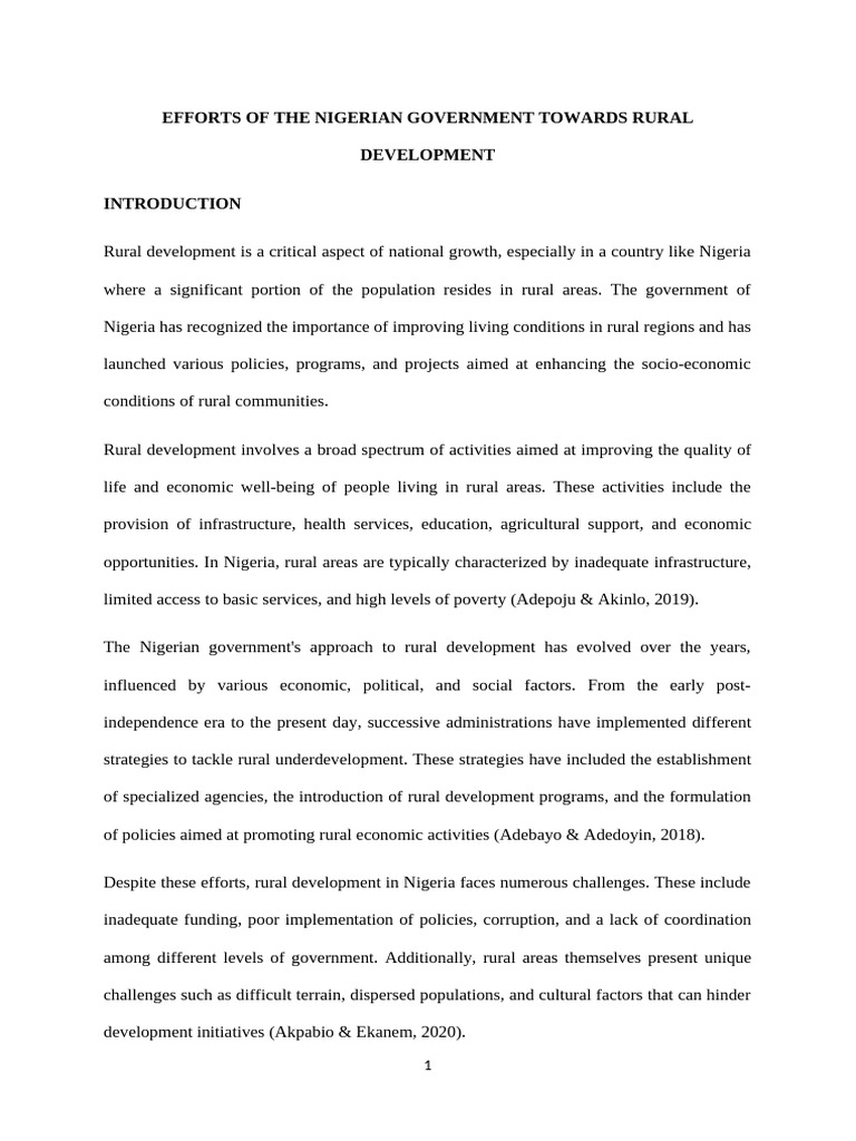 Efforts of The Nigerian Government Towards Rural Development | PDF | Rural Development ...