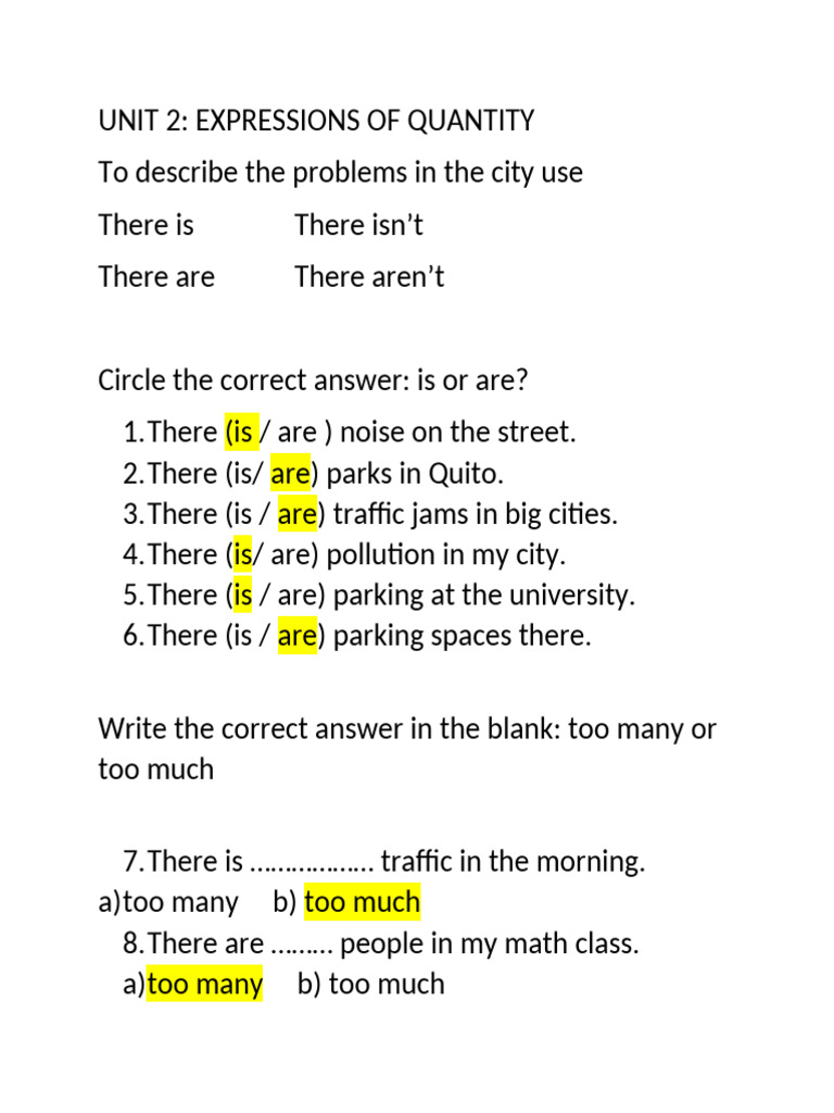 Expressions of Quantity in English | PDF