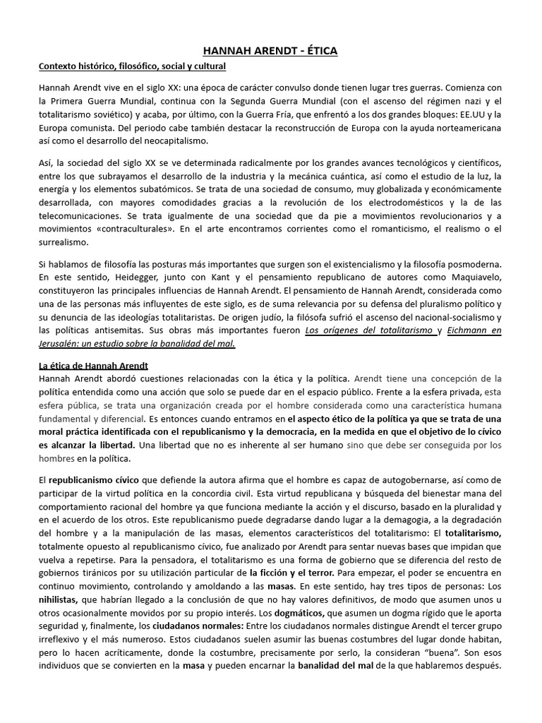 Ética y Totalitarismo en Hannah Arendt | PDF | Hannah Arendt | Mal