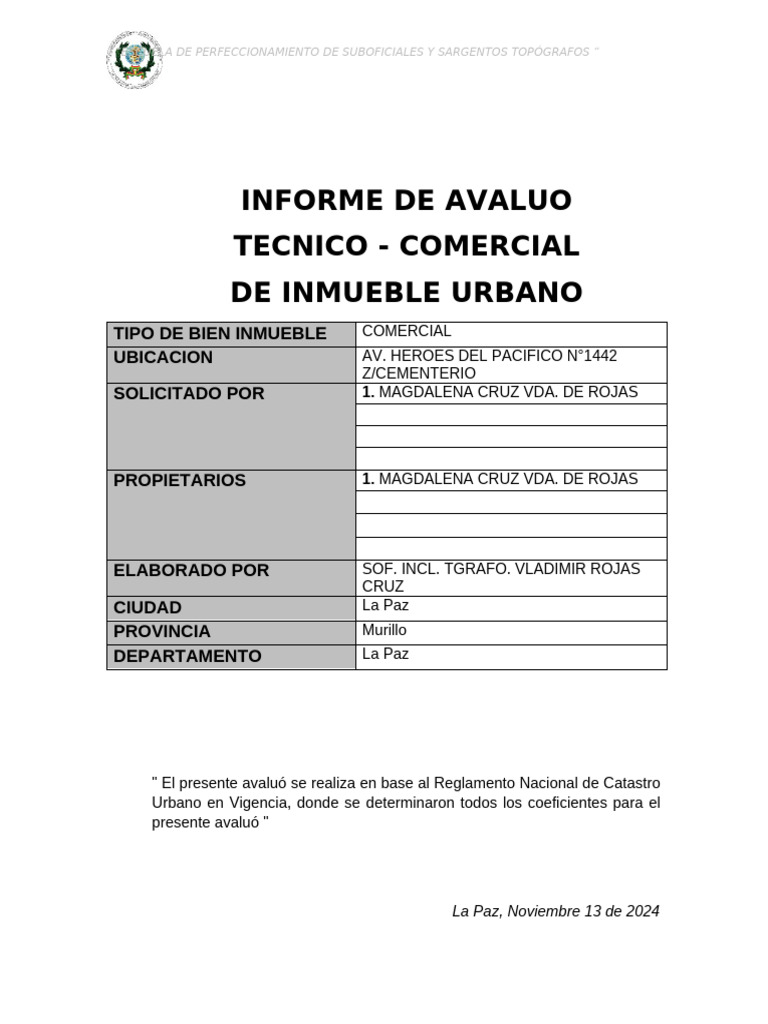 Informe de Avaluo | PDF