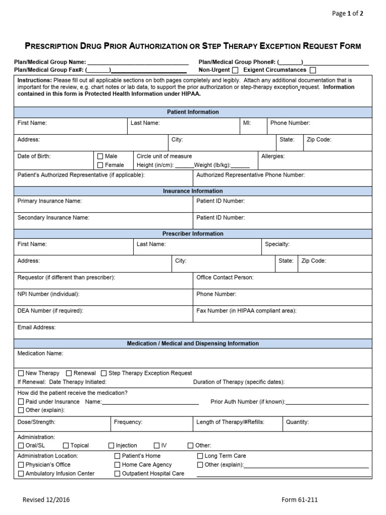 Prescription Drug Prior Authorization Form | PDF | Medical Prescription | Social Programs
