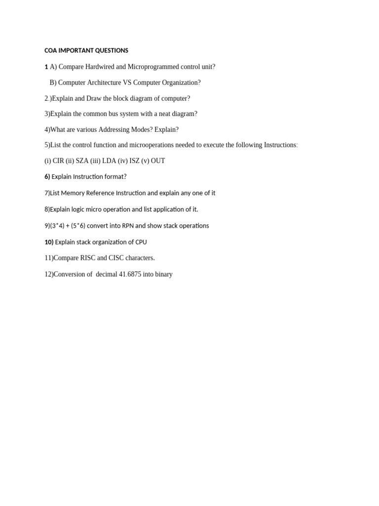 Coa Important Questions1 | PDF