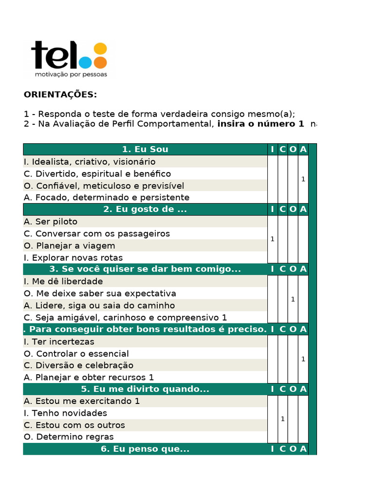 Avaliação de Perfil Comportamental IC OA | PDF