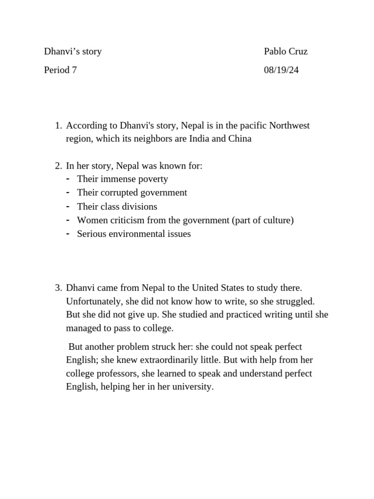 Dhanvi's Story | PDF