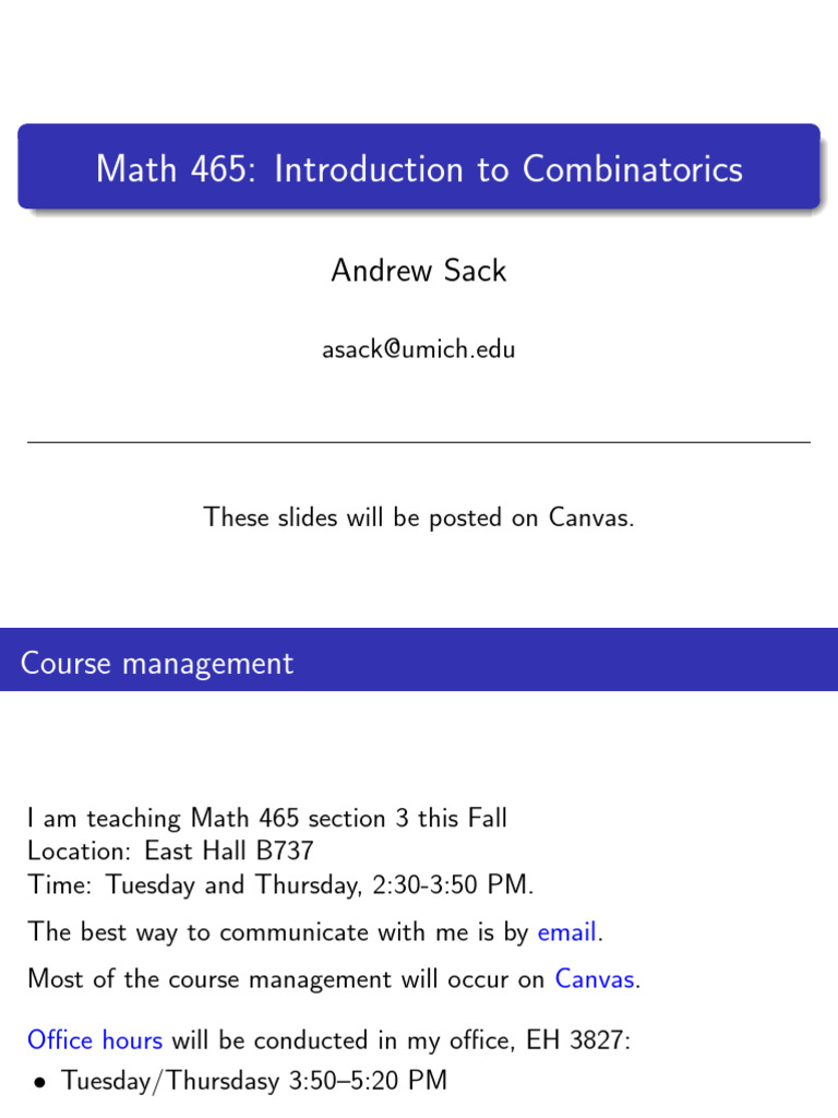 Math 465: Combinatorics Course Overview | PDF | Mathematics | Combinatorics
