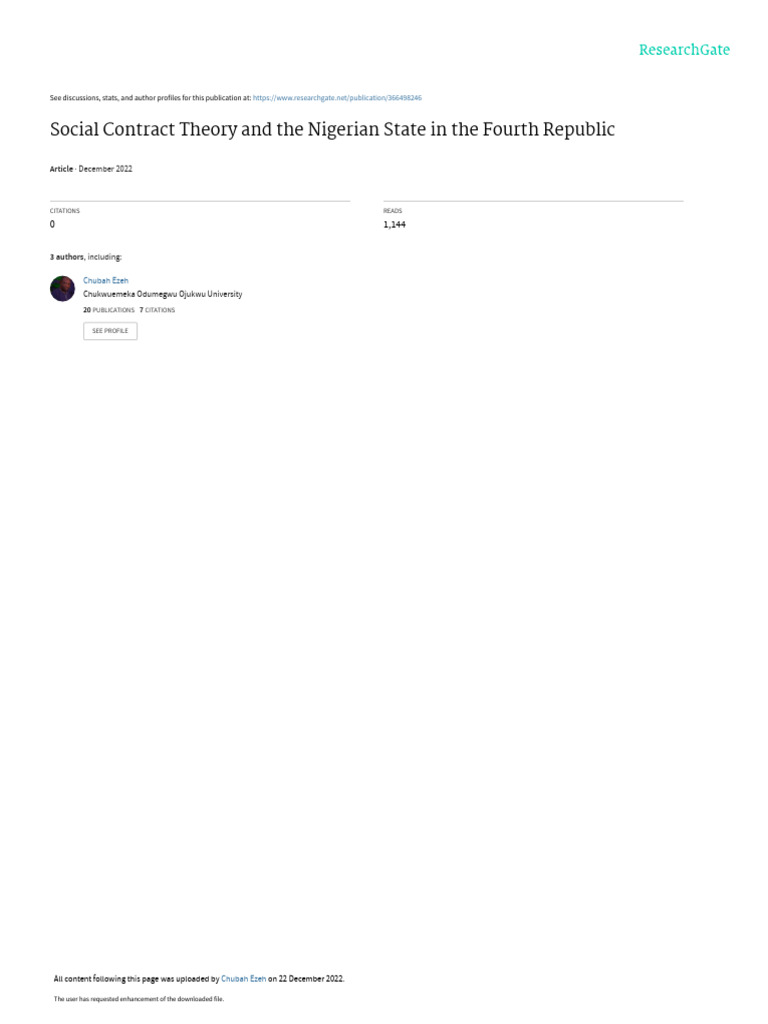 Social Contract Theoryandthe Nigerian Stateinthe Fourth Republic | PDF | Social Contract | Democracy