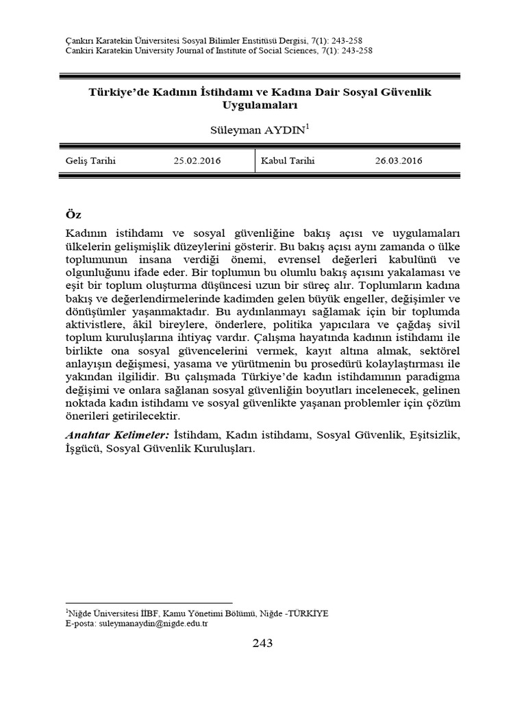 T - Rkiye - de Kad - N - N - Stihdam - Ve Kad - Na Dair Sosyal G - Venlik Uygulamalar - (#272777 ...