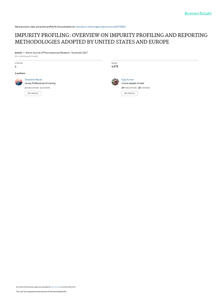 Impurity Profiling Methodologies Overview | PDF | Chromatography ...