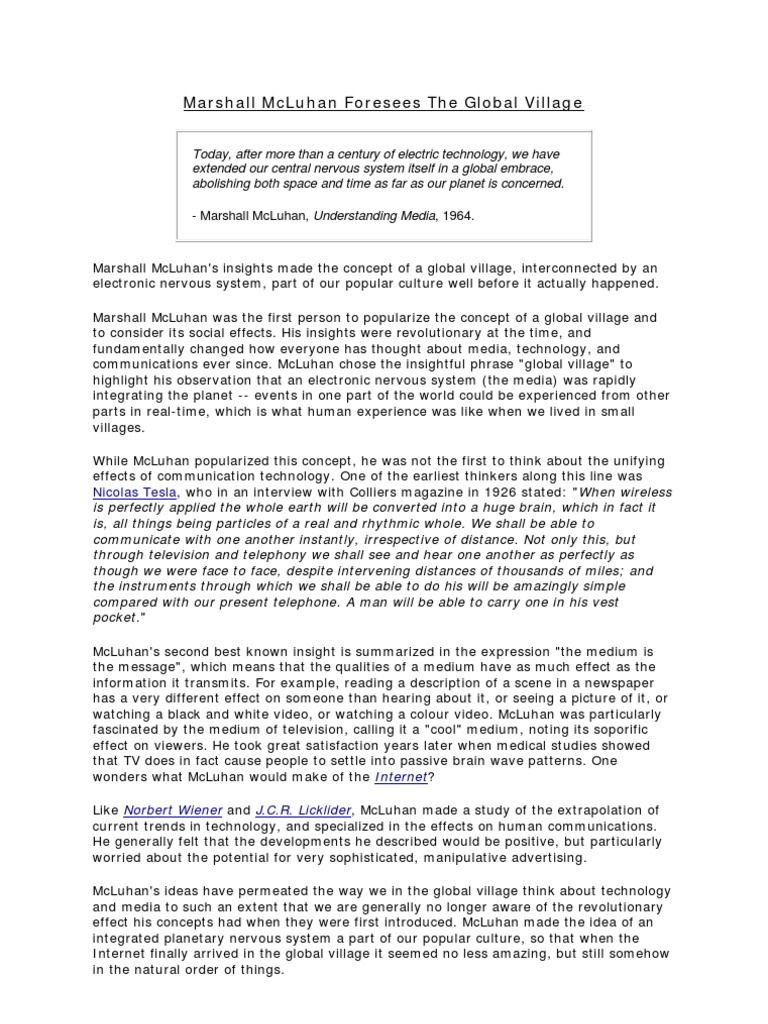 McLuhan's Global Village Concept Explained | PDF | Mass Media ...