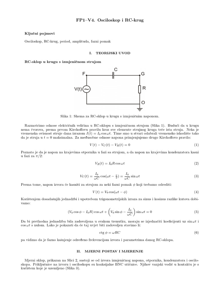 FP1-V4. Osciloskop I RC-krug: Klju Cni Pojmovi | PDF