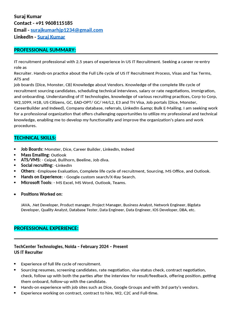 Suraj Kumar_Resume | PDF | Recruitment | Linked In