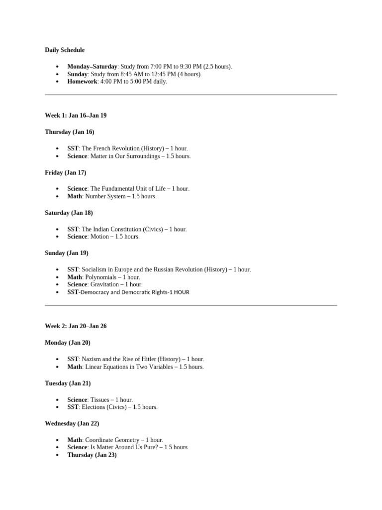 daily schedule | PDF | Mathematics