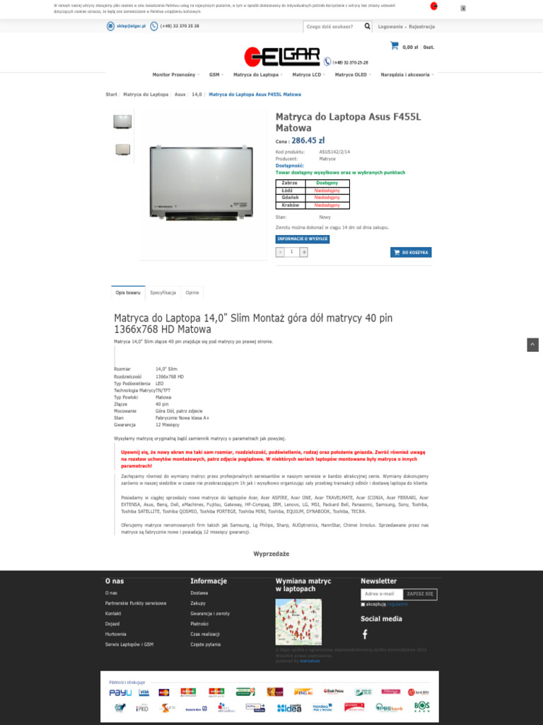 Matryca Do Laptopa Asus F455L Matowa | PDF