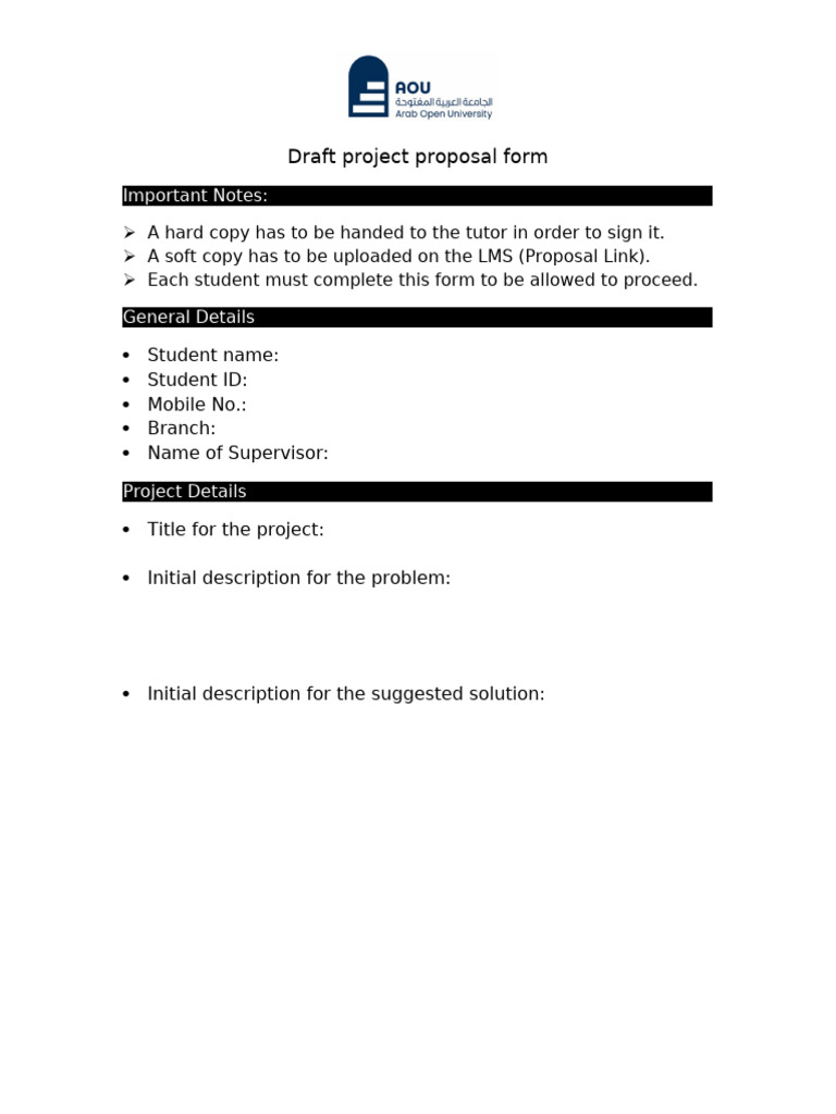 Draft project proposal form | PDF