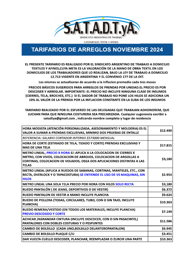 Tarifario Arreglos | PDF