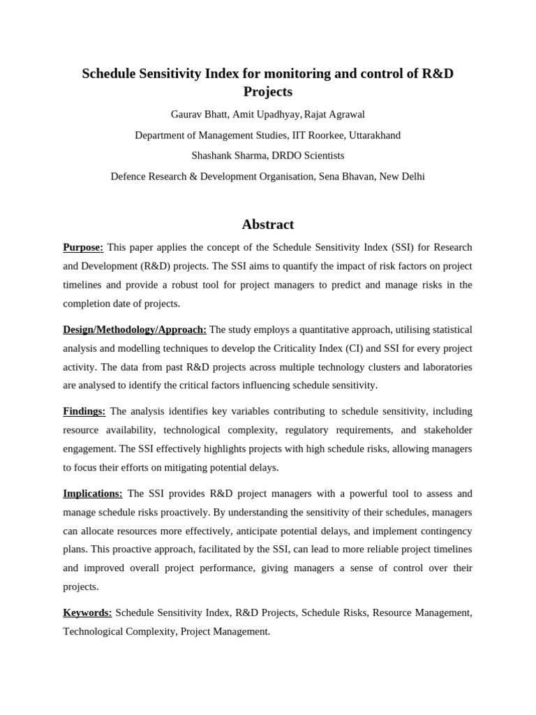 POMS Conference Abstract - Schedule Sensitivity Index For R&D Projects ...