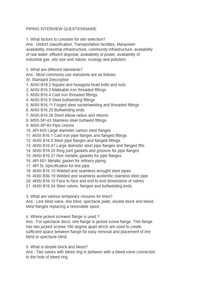 Piping Interview Questions and Standards | PDF | Valve | Pipe (Fluid ...