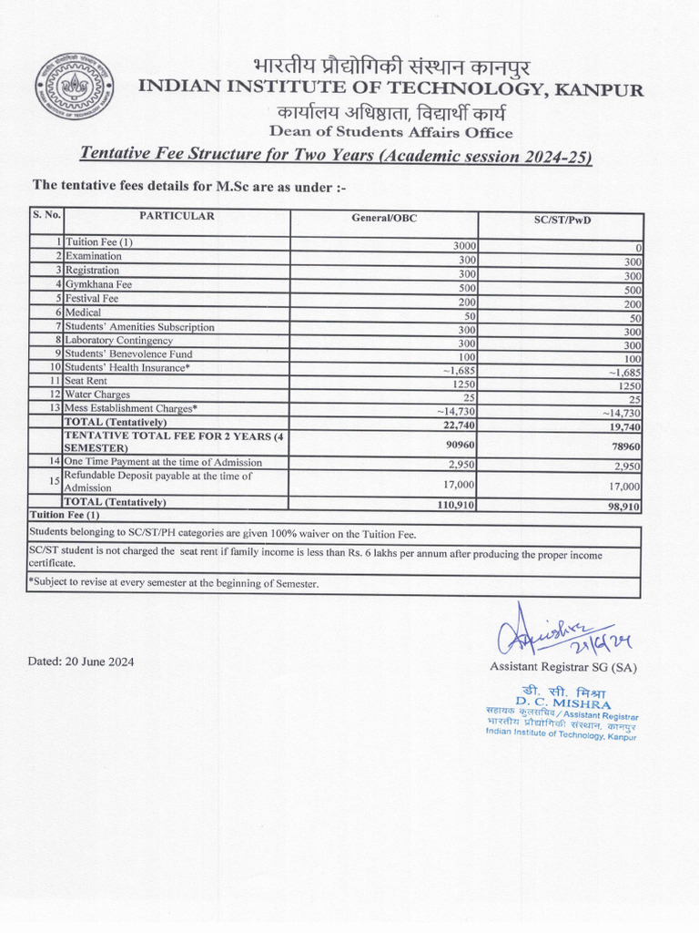 Tentative Fee Structure AY 2024 25 21 06 24 | PDF