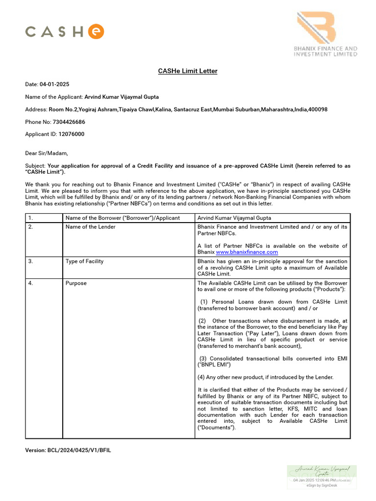 Signed Sanction Letter 12076000 1735972987936 | PDF | Loans | Interest