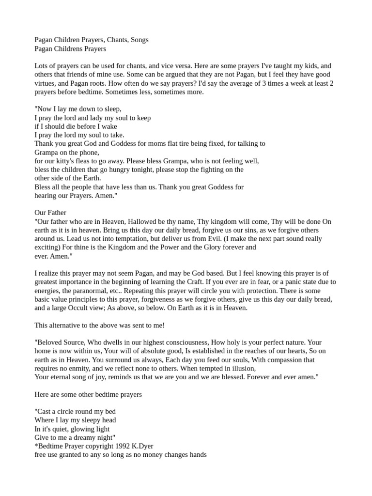 Pagan Children's Prayers & Chants | PDF | Lord's Prayer | Religious ...