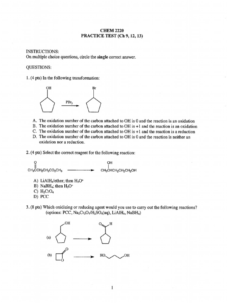 Chem 2220 Practice Exam 1 | PDF