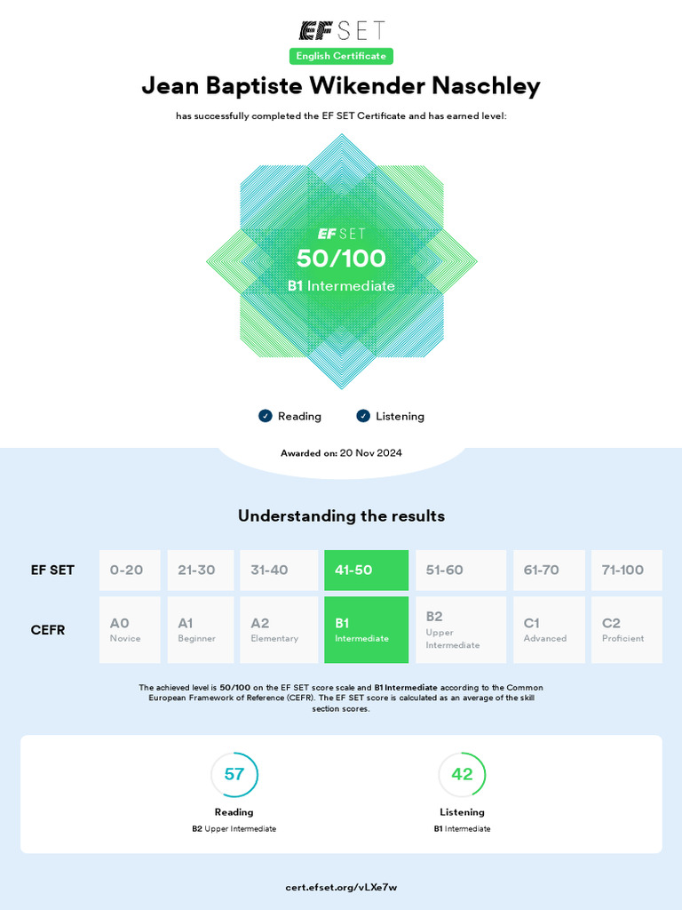 EF SET Certificate | PDF