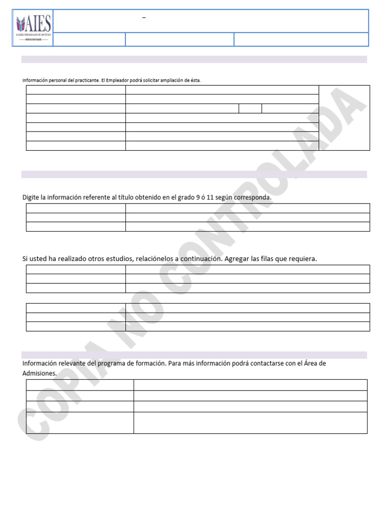 Hoja de Vida para Prácticas AIES | PDF