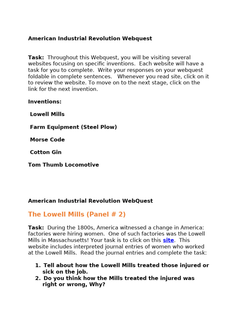 American_Industrial_Revolution_Webquest | PDF | Industrial Revolution