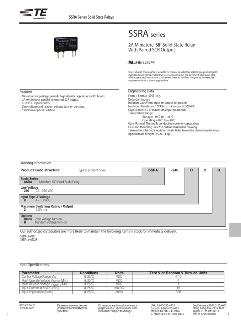 SSRA Series Miniature Solid State Relays | PDF | Relay | Implied Warranty