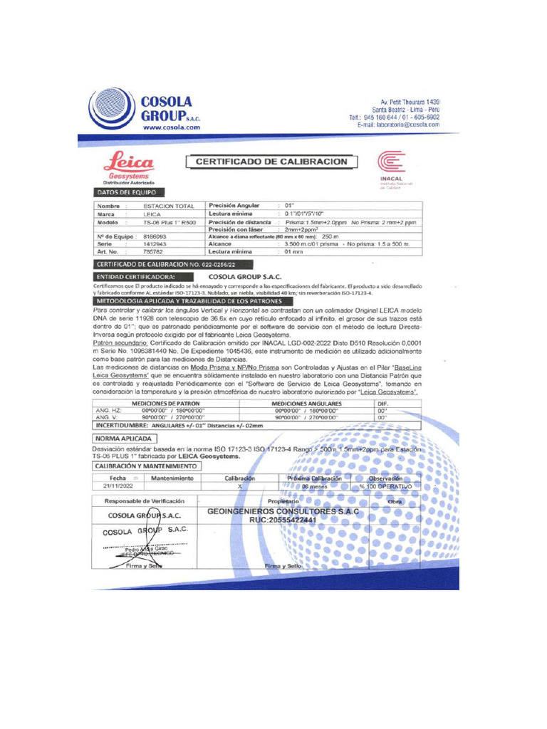 Cert. Calibracion | PDF