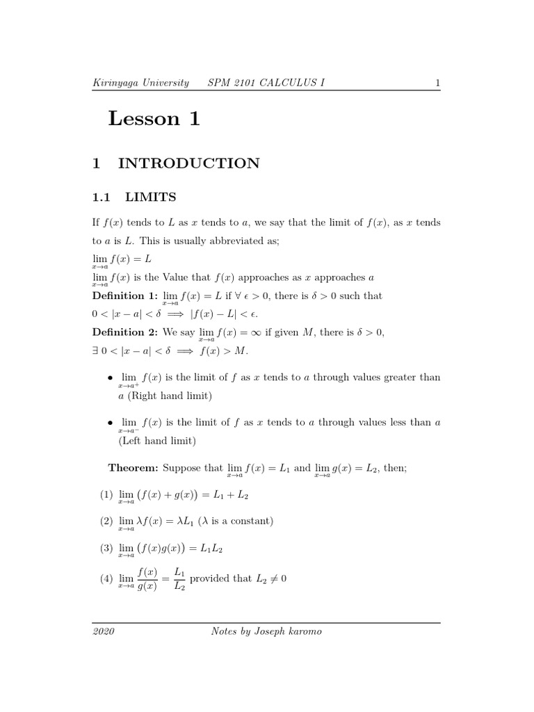 Calculus i Lesson 1 - Copy | PDF | Function (Mathematics) | Continuous Function
