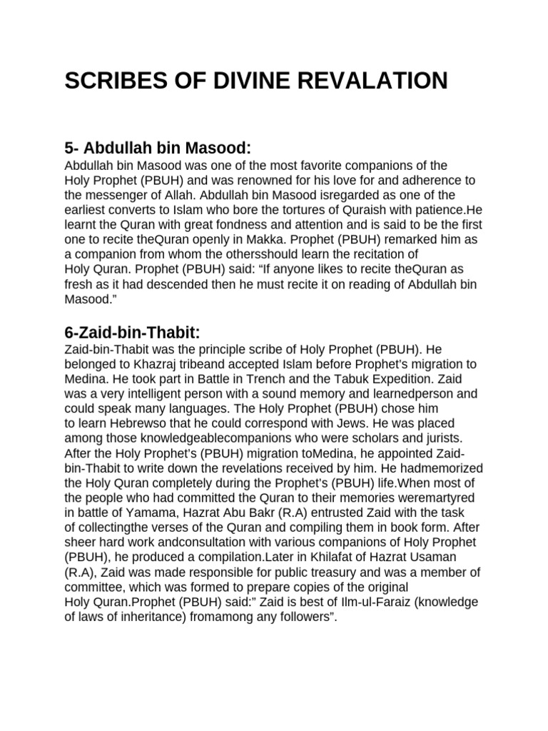 Scribes of Divine Revalation Notes O/level | PDF | Muhammad | Quran