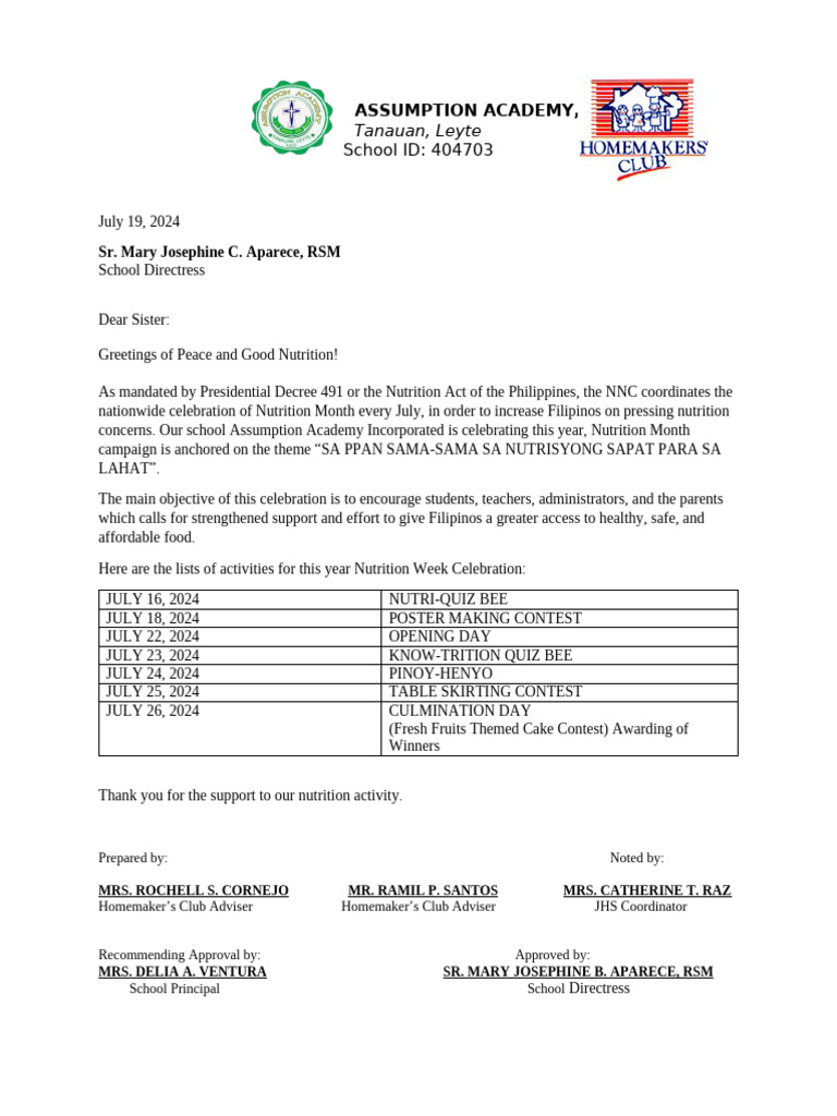 Nutrition Month Letter | PDF