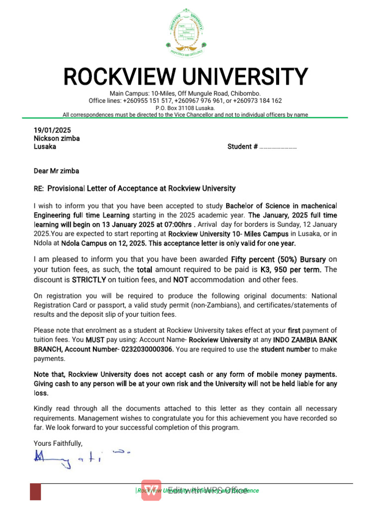 Rockview University Acceptance Letter 2025 | PDF