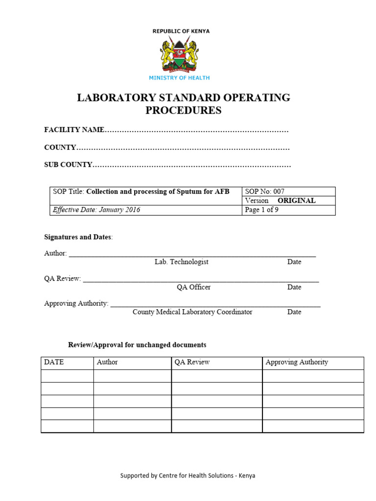 AFB Sputum Collection SOP | PDF | Staining | Mycobacterium