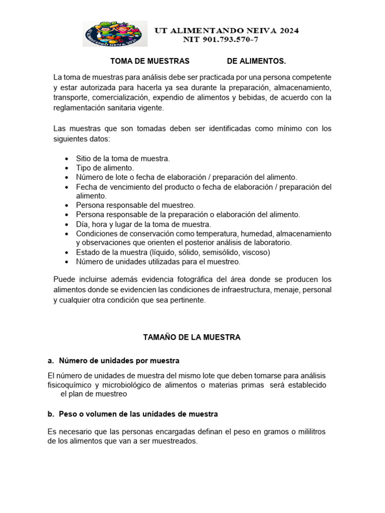 Toma de Muestras Testigo | PDF | Alimentos