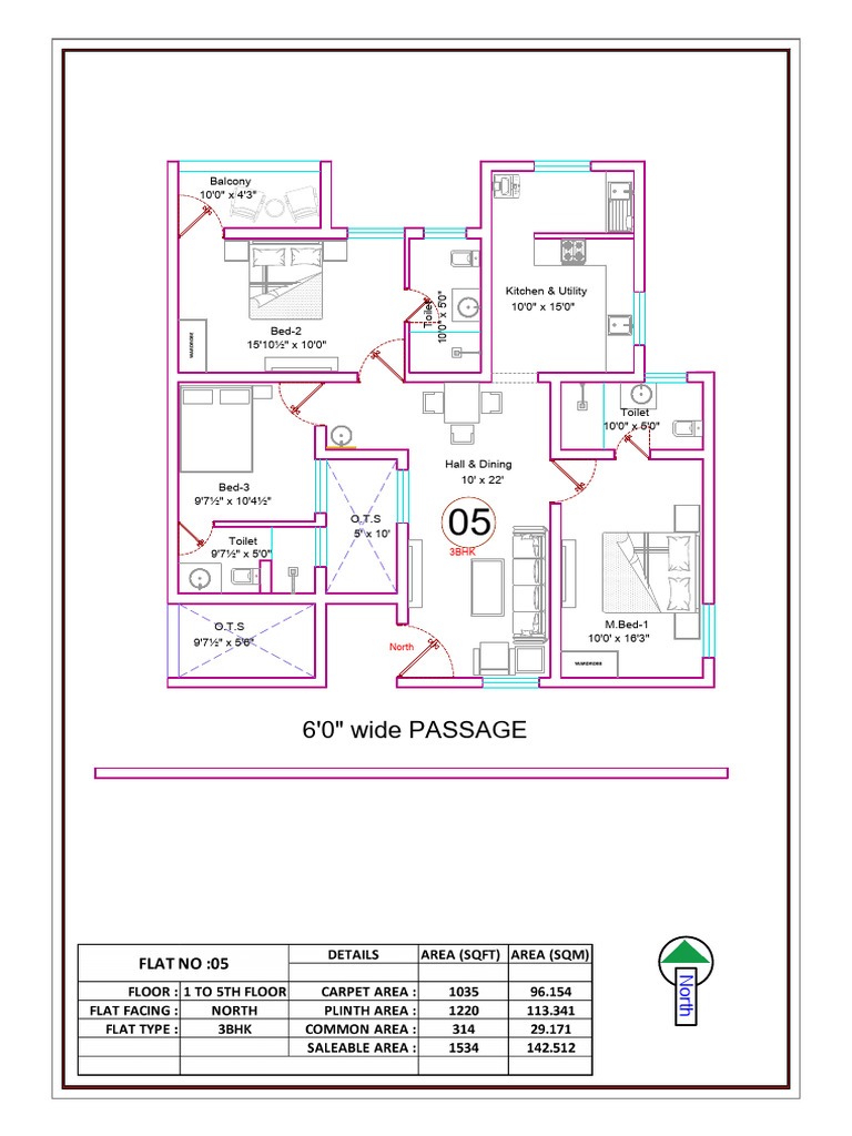 Flat-05 Typical 3 BHK 1534 | PDF