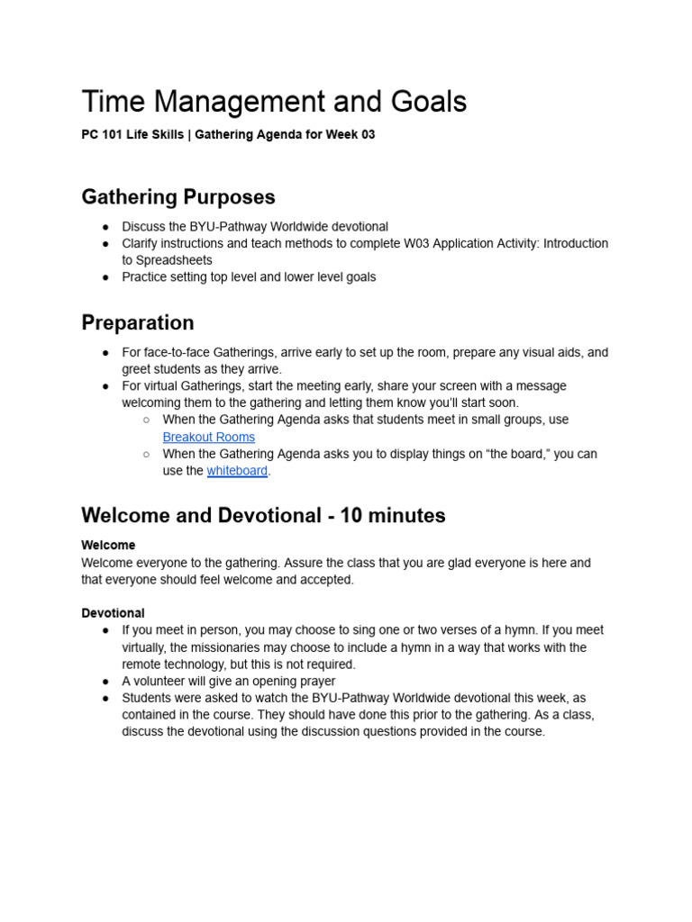 PC 101 W03 Gathering Agenda | PDF | Goal | Computing