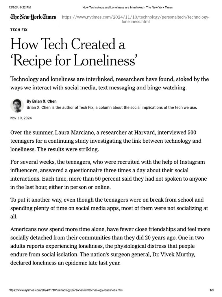 How Tech Created A Recipe For Loneliness | PDF