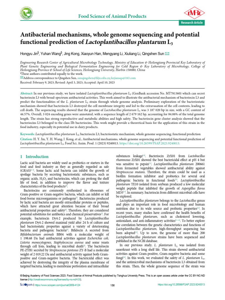 Antibacterial Mechanisms, Whole Genome Sequencing and Potential Functional Prediction of ...