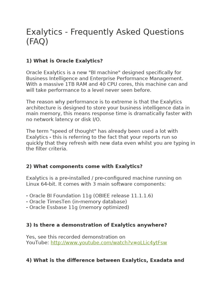 Exalytics - Frequently Asked Questions (FAQ) | PDF | Databases ...