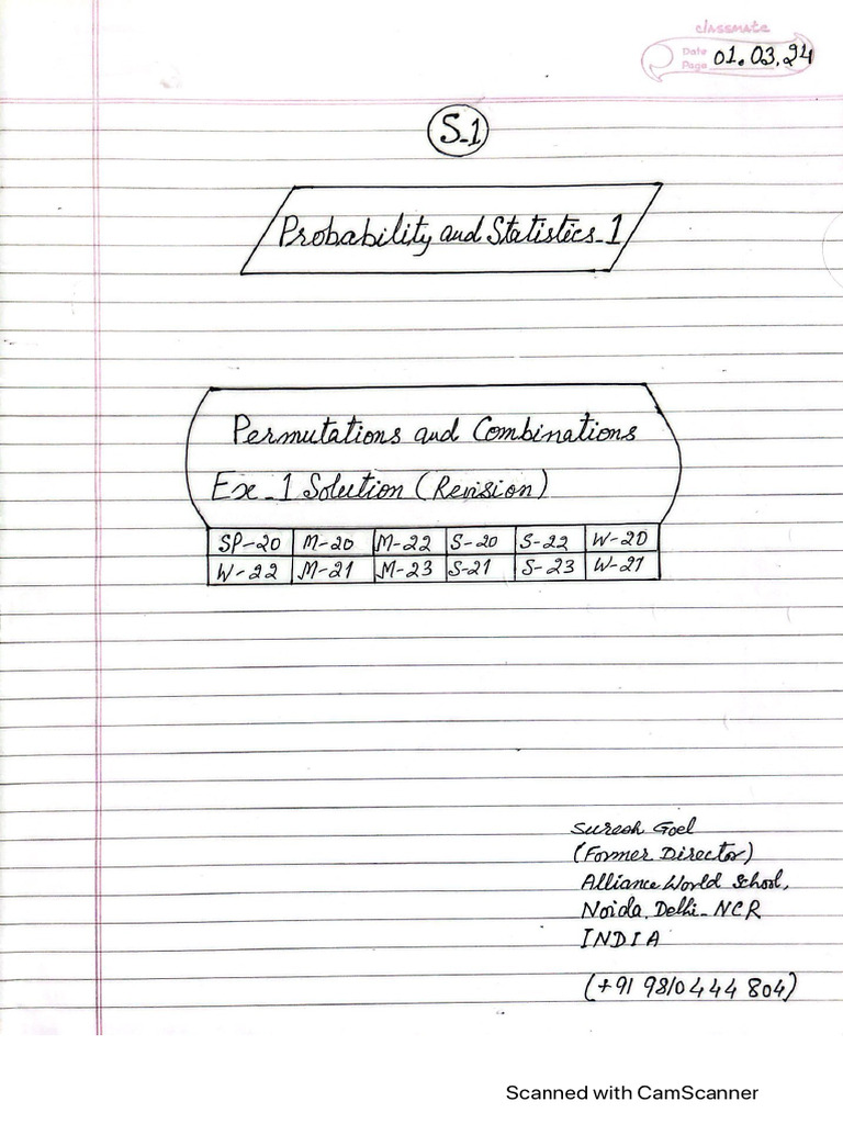 s1 Permutations and Combinations Ex 1 Solutionrevision | PDF