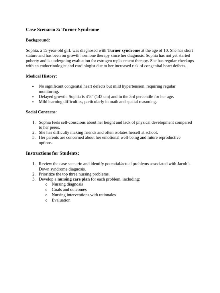 Turner Syndrome Case Study and Care Plan | PDF