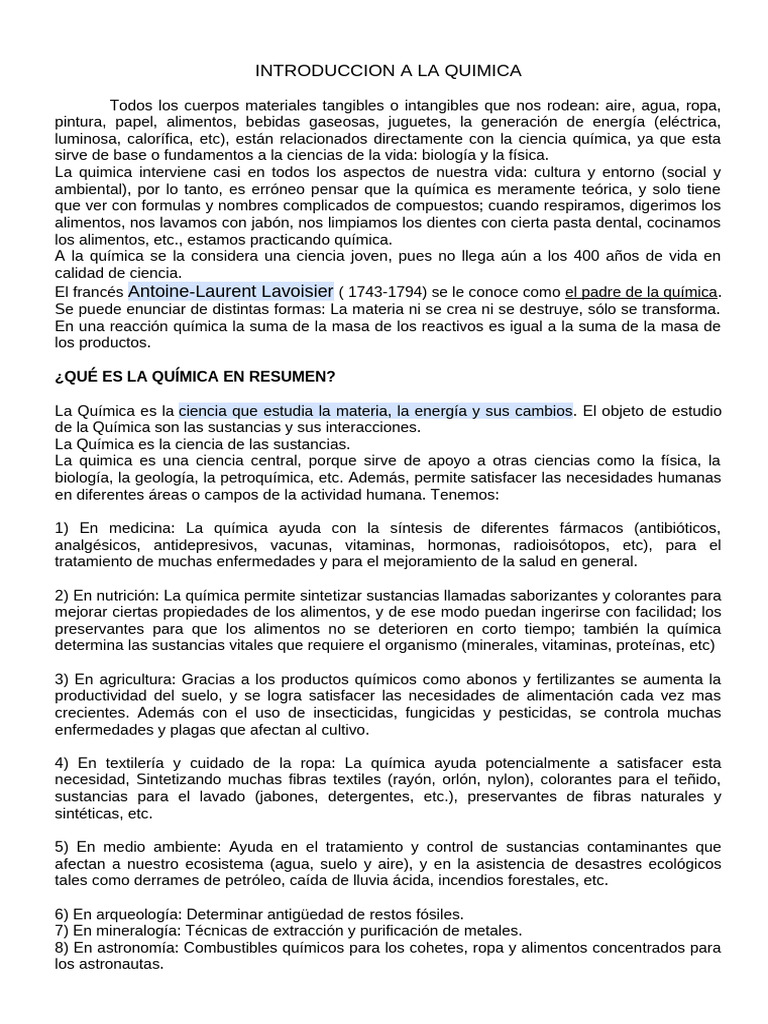 Introducción a la Química y su Impacto | PDF | Química | Alimentos