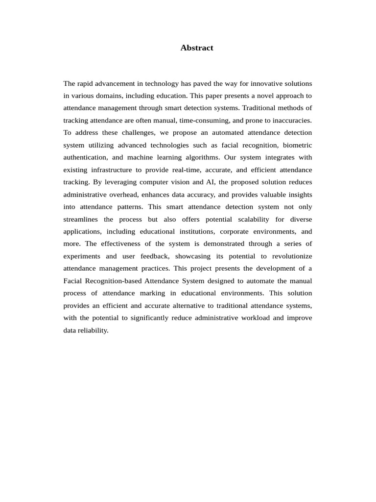 Smart Attendence Using Face Recognition System - Abstract | PDF