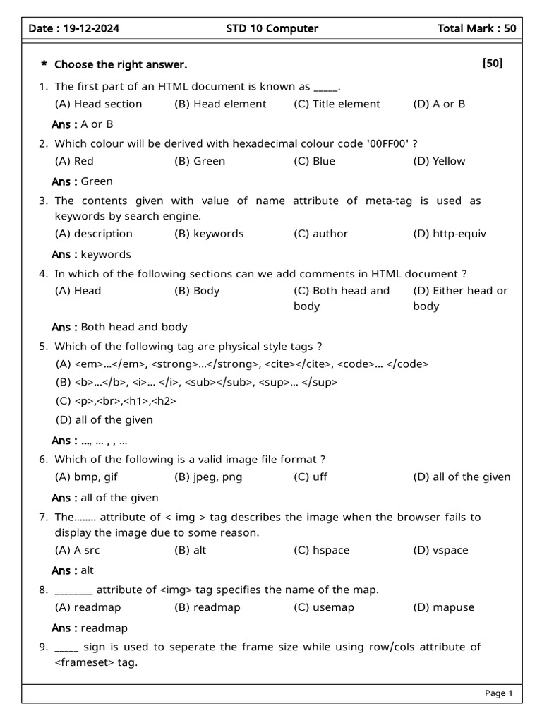 Computer Exam Paper Board | PDF | Tag (Metadata) | Computing