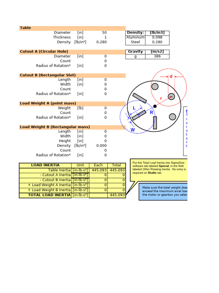 Eng04018a - V1-1 Rotary Table Inertia Calculator | PDF | Weight | Length